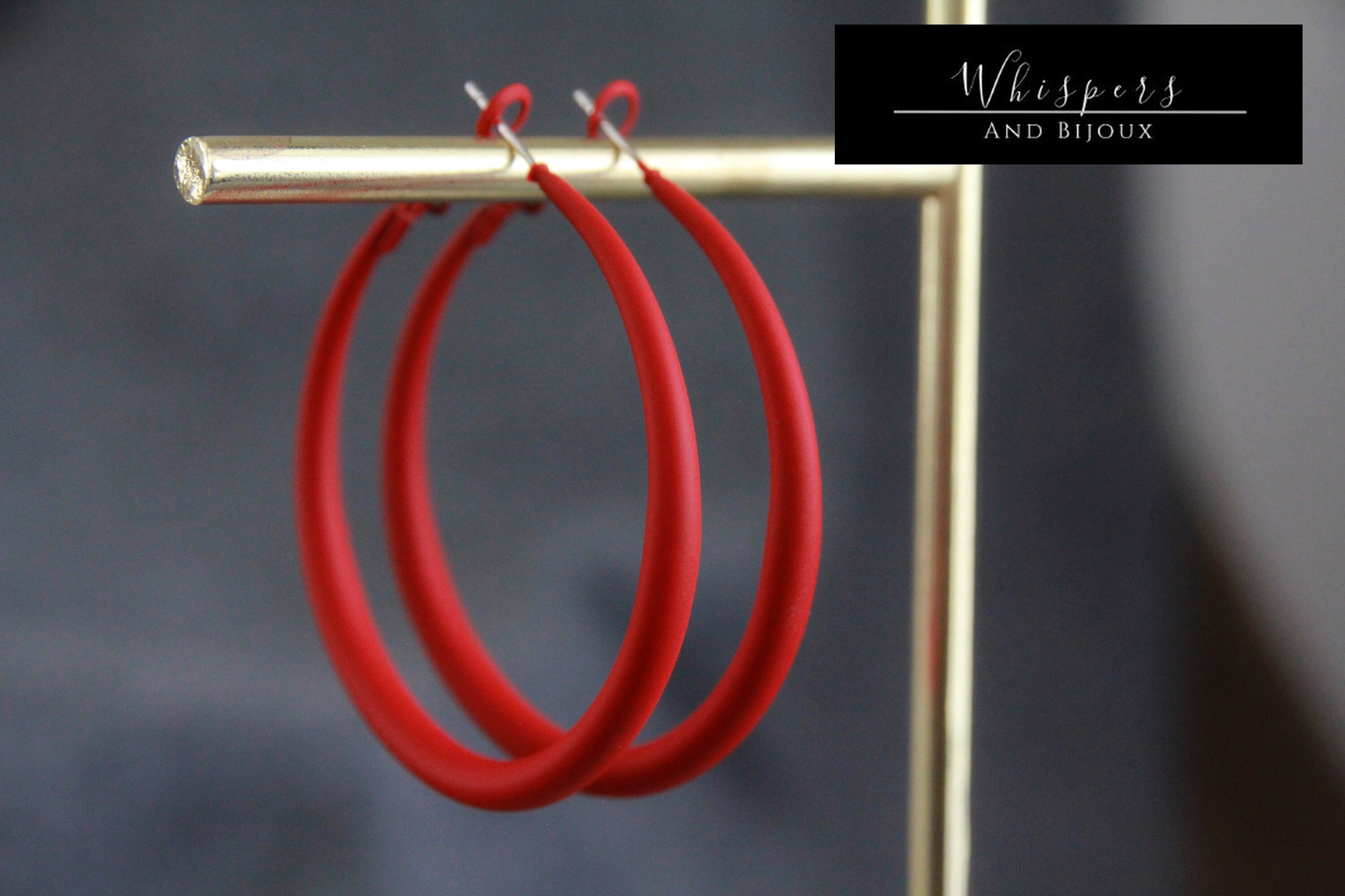 50mm Big Colored Hoops Large Earrings 3 Colors Black Red or Mustard ...