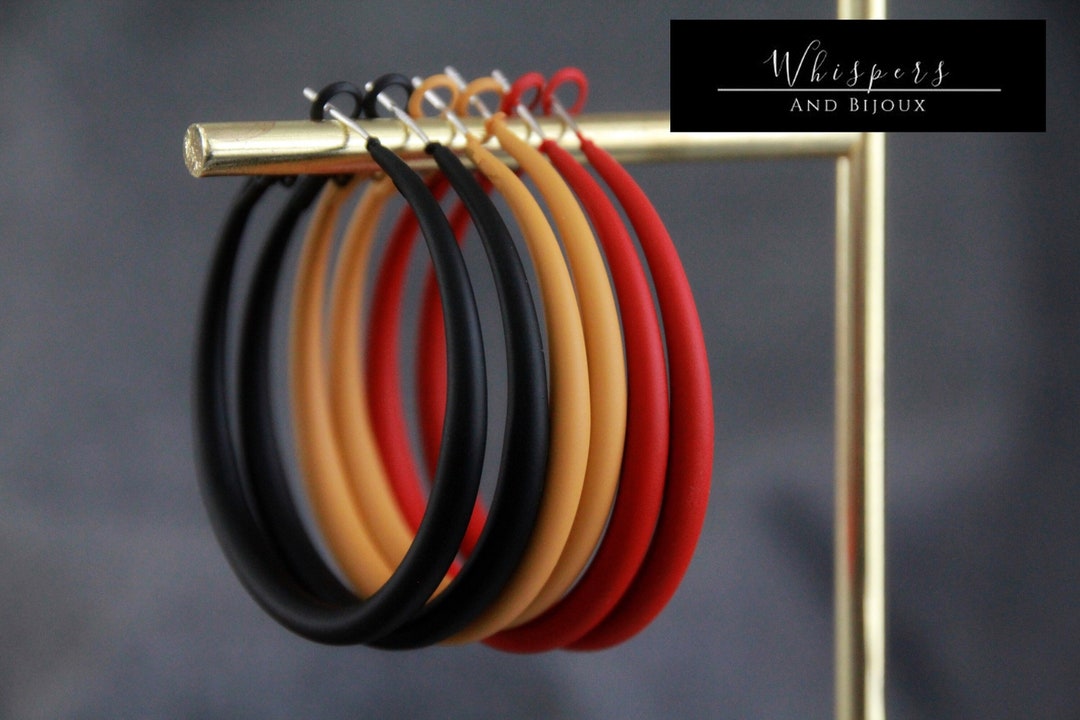 50mm Big Colored Hoops | Large Earrings | 3 Colors Black Red or Mustard ...