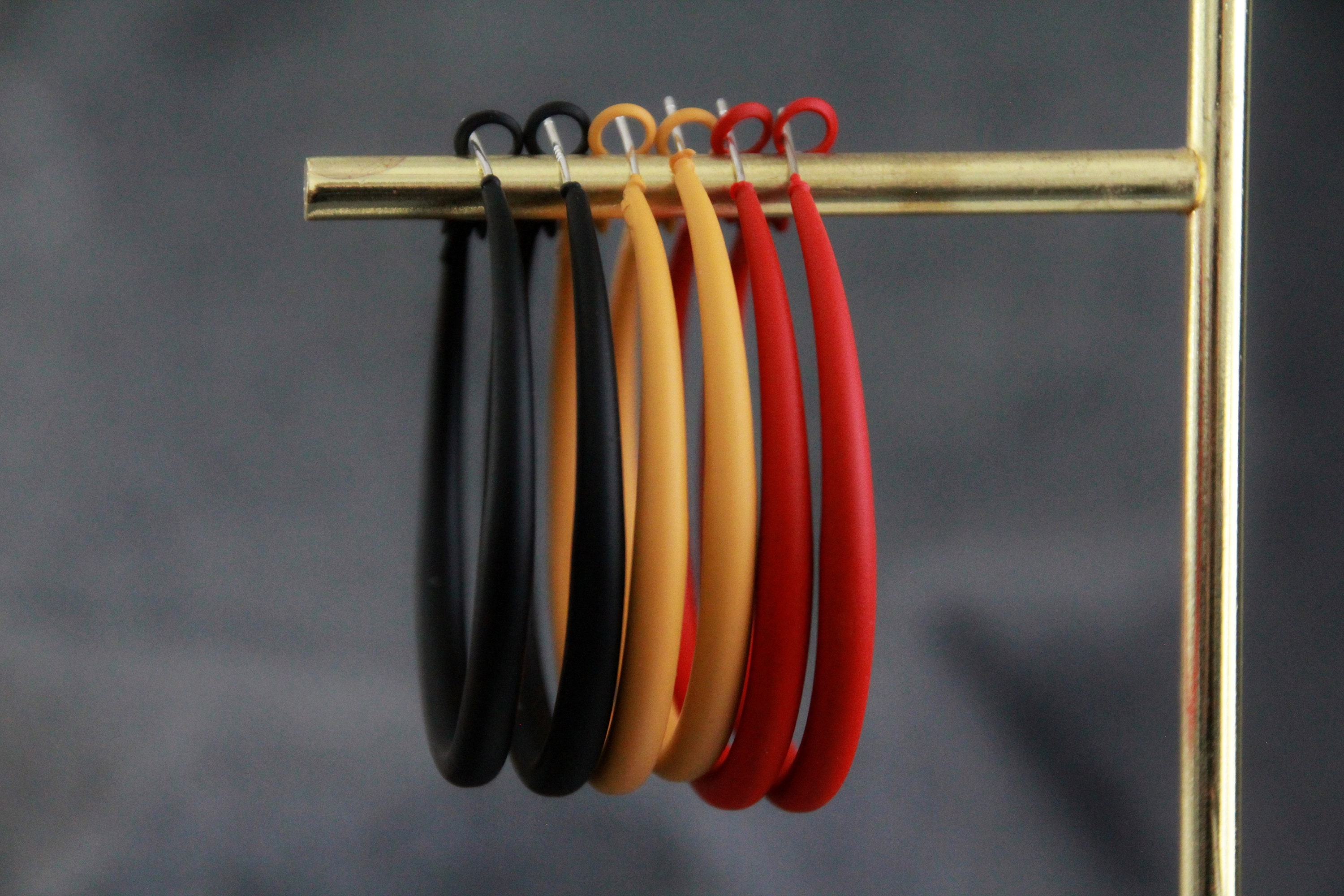 50mm Big Colored Hoops Large Earrings 3 Colors Black Red or Mustard ...