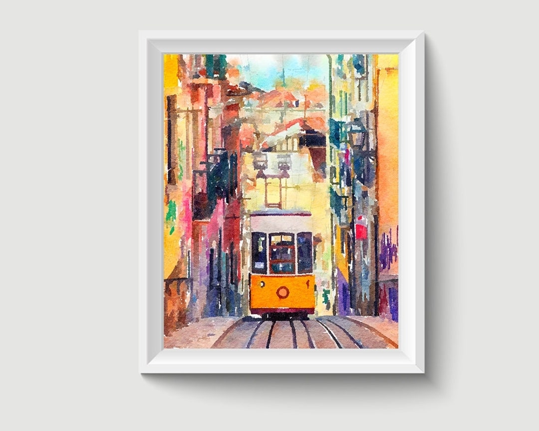 Lisbon Painting Tram Painting Portugal Painting Watercolor Digital ...