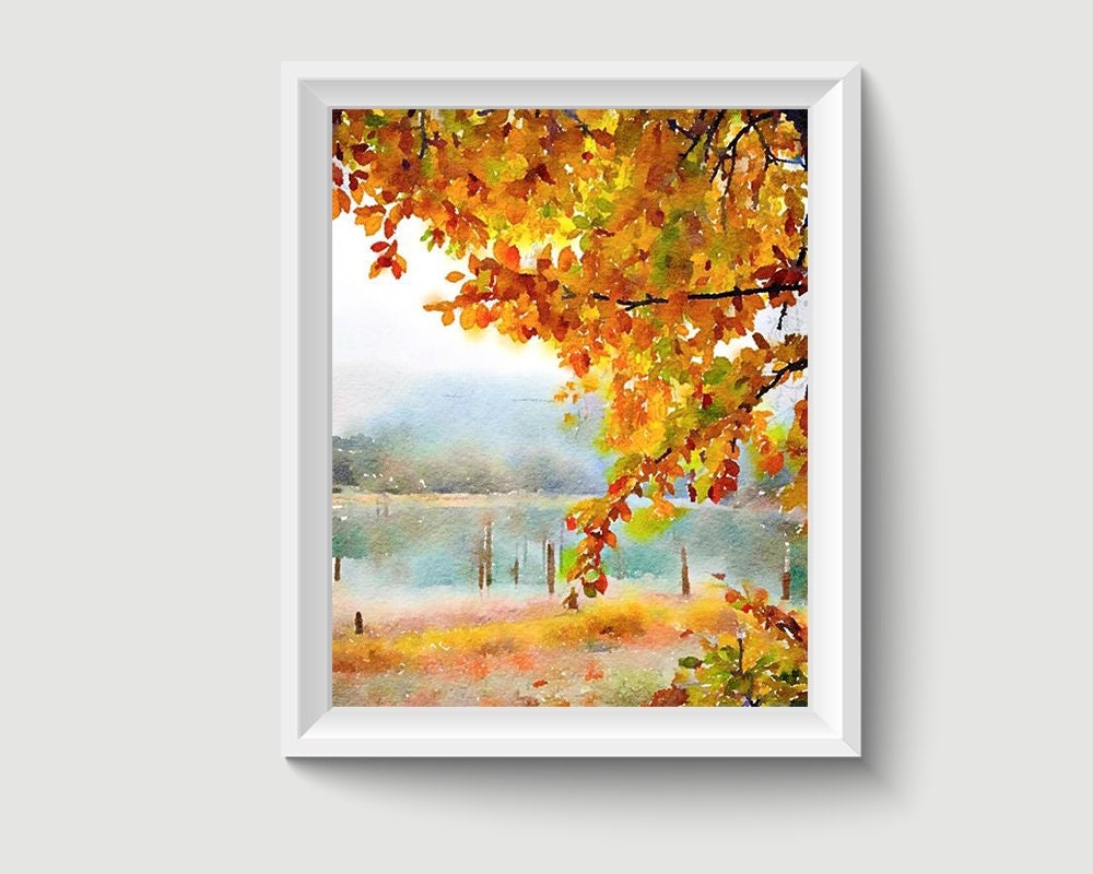 Autumn Lake Painting Park Painting Forest Painting Watercolor - Etsy