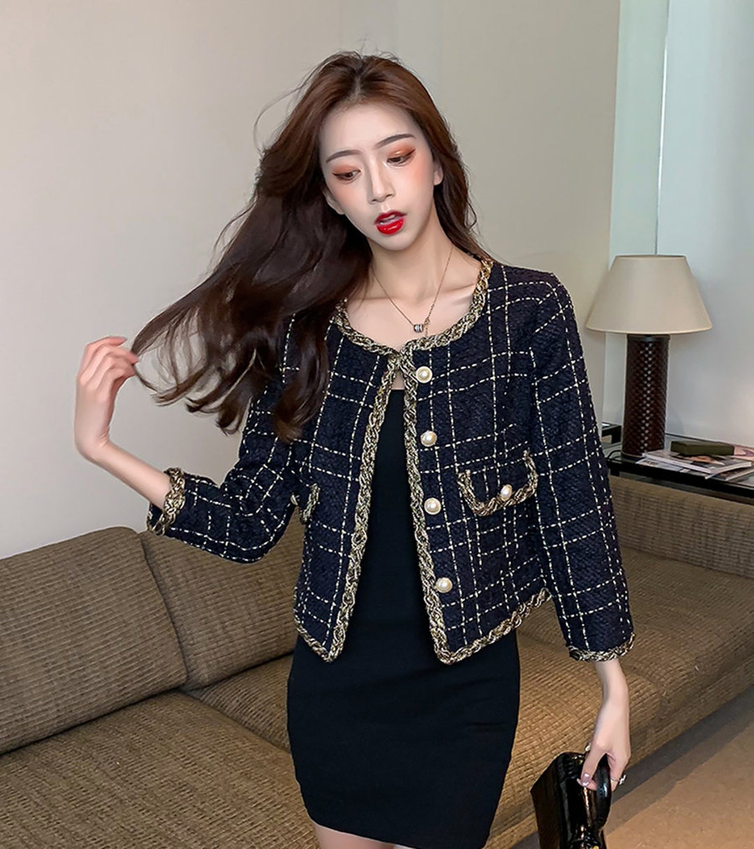 Navy Blue Tweed Coat Tweed Jacket Women Coat Women Jacket - Etsy