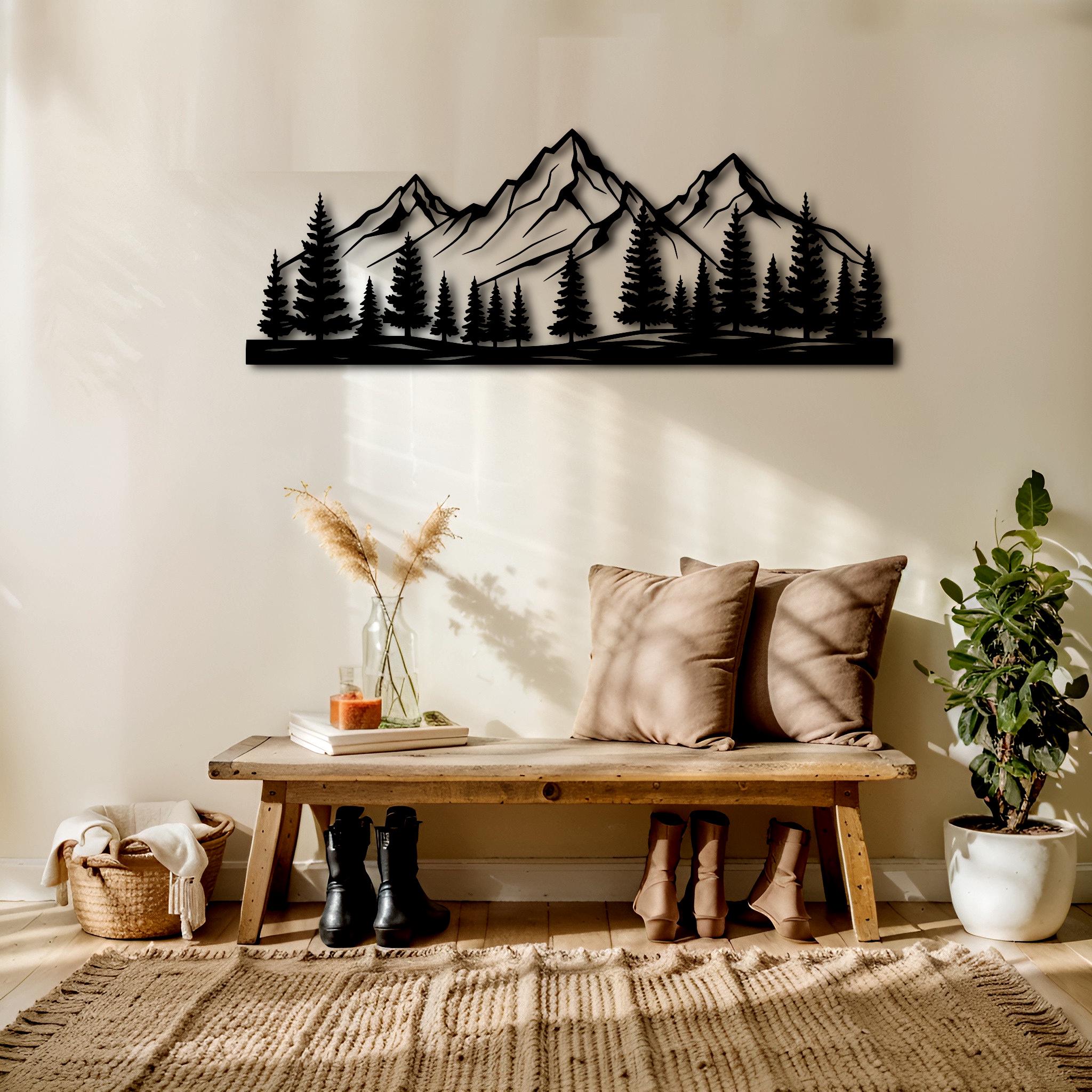 Rustic Mountain Metal Wall Art: Forest Silhouette Decor - Etsy