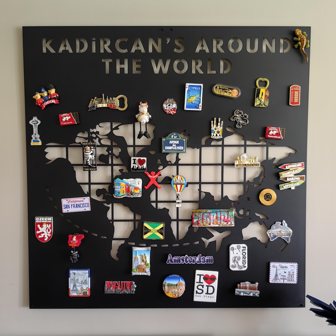 Personalized World Map Magnet Board: Custom Travel Souvenir Display ...