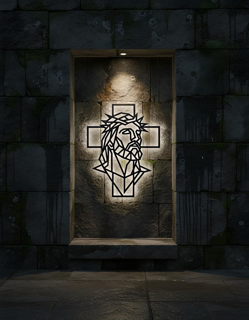 Geometric Jesus Cross LED Metal Wall Art, Modern Christian Decor - Etsy