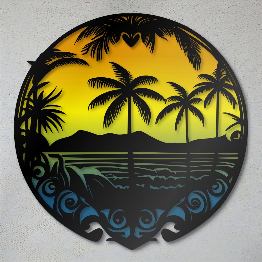 Radiant Sunset: Two-layer Design Island Dreams Metal Artwork ...
