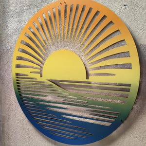 Radiant Sunset: Art Deco Metal Sun Wall Art | Coastal Large Metal Wall ...