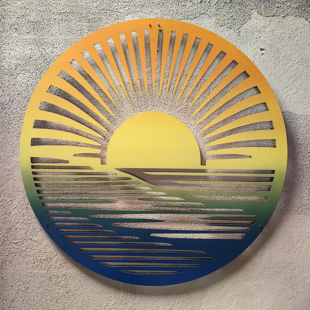 Radiant Sunset: Art Deco Metal Sun Wall Art | Coastal Large Metal Wall ...