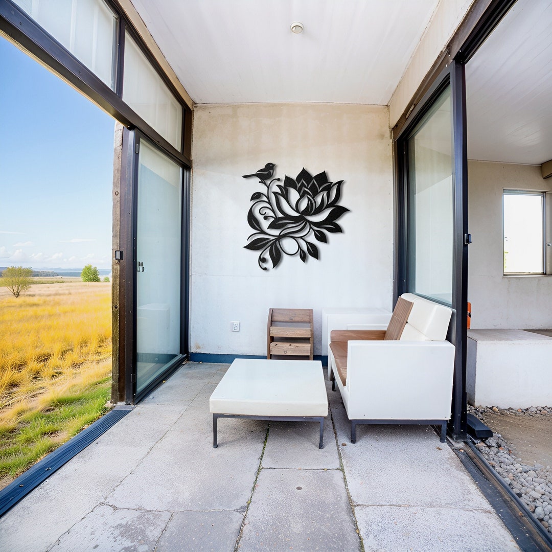 Lotus Flower and Bird Metal Wall Art | Elegant Minimalist Home Decor ...