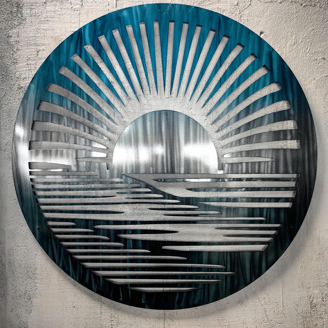 Coastal Sunrise Metal Wall Art – Modern & Unique Round Metal Décor ...