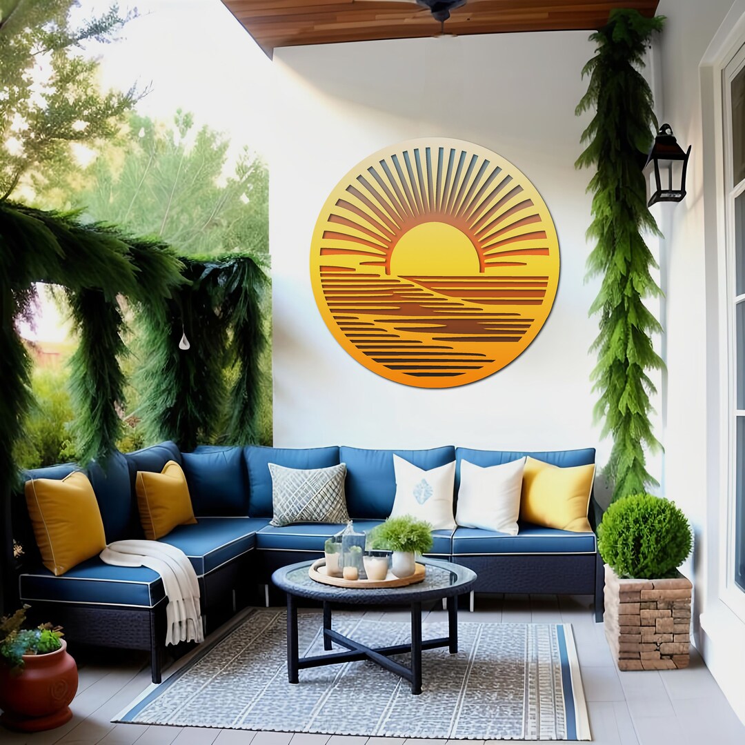 Radiant Sunrise: Two-layer Design Metal Sun Wall Art Coastal Large ...
