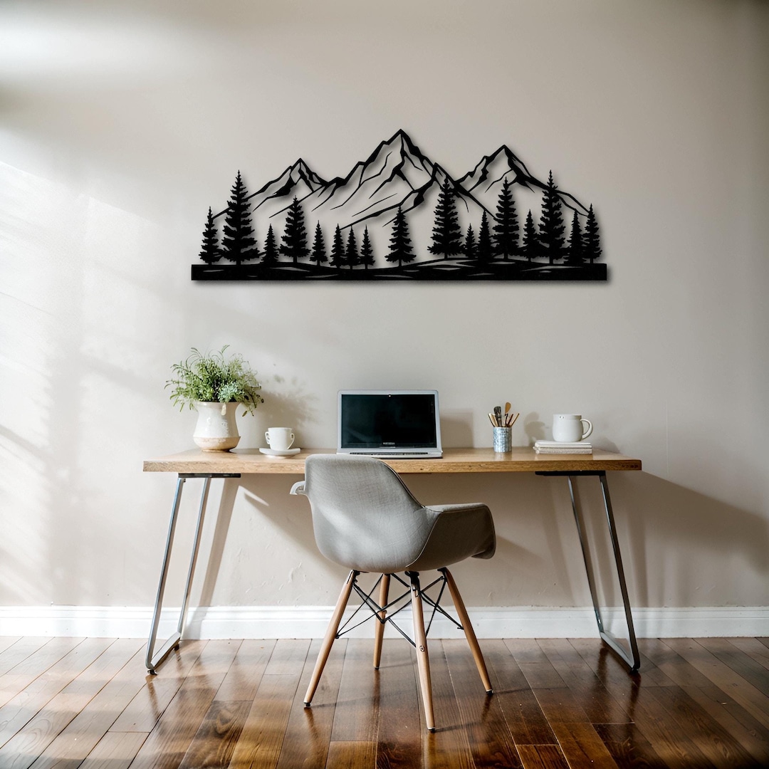 Rustic Mountain Metal Wall Art: Forest Silhouette Decor - Etsy