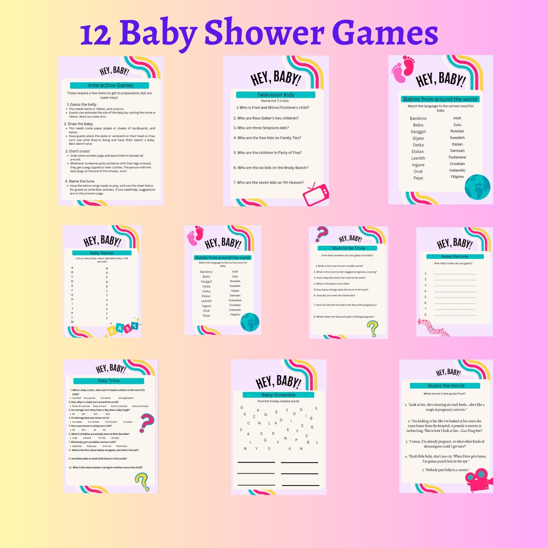 Printable Modern Baby Shower Games Bundle– Set of 12 Games/activities ...