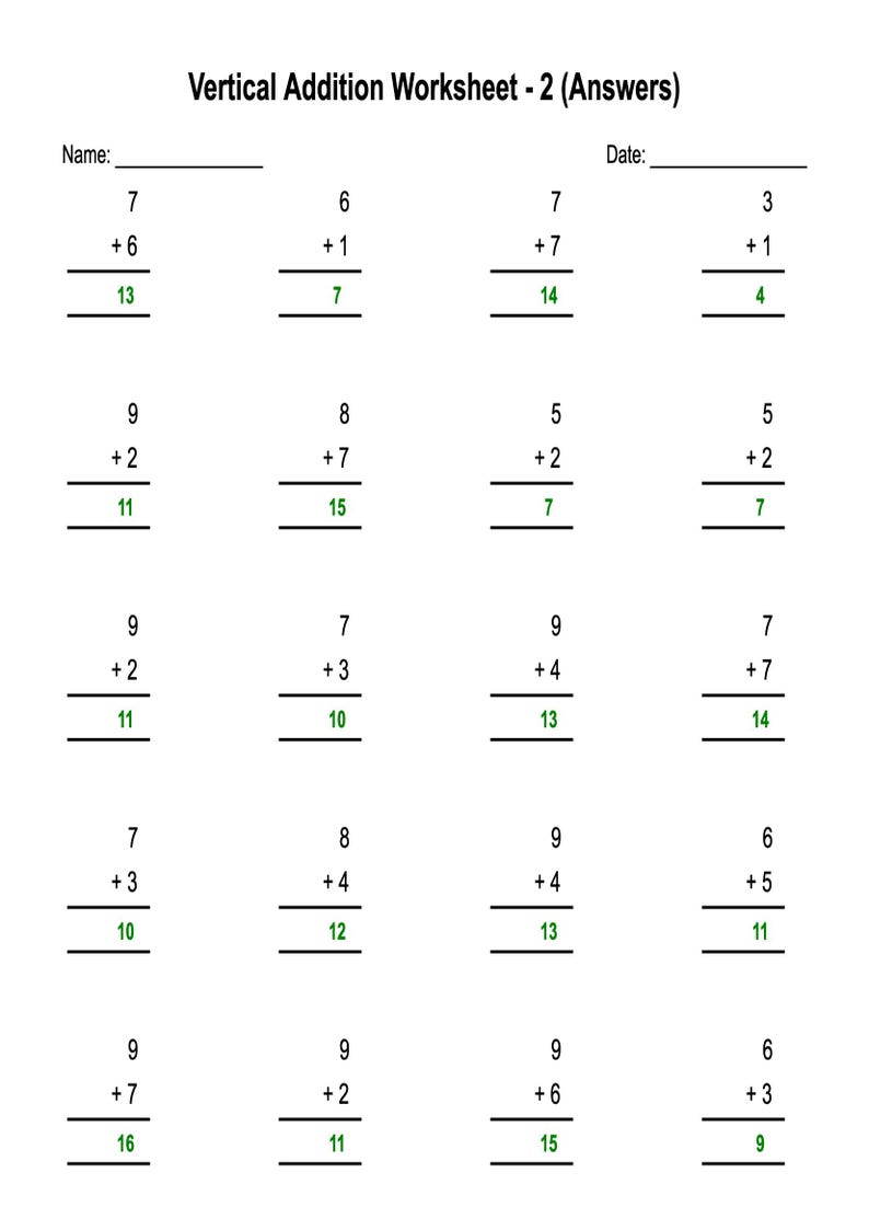 200 Addition Worksheet 0-9 Numbers | Single Digit Add Math Worksheet ...