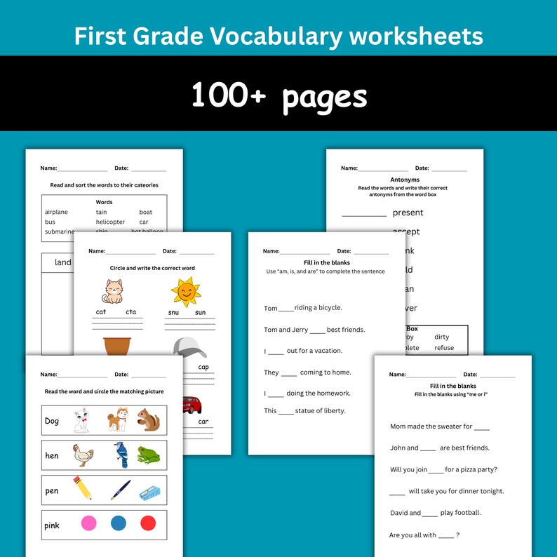 First Grade Vocabulary Worksheets Bundle Set 100+ Pages Kindergarten ...