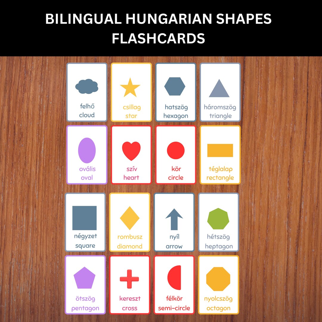 Bilingual Hungarian Shapes Flashcards Instant Download PDF - Etsy