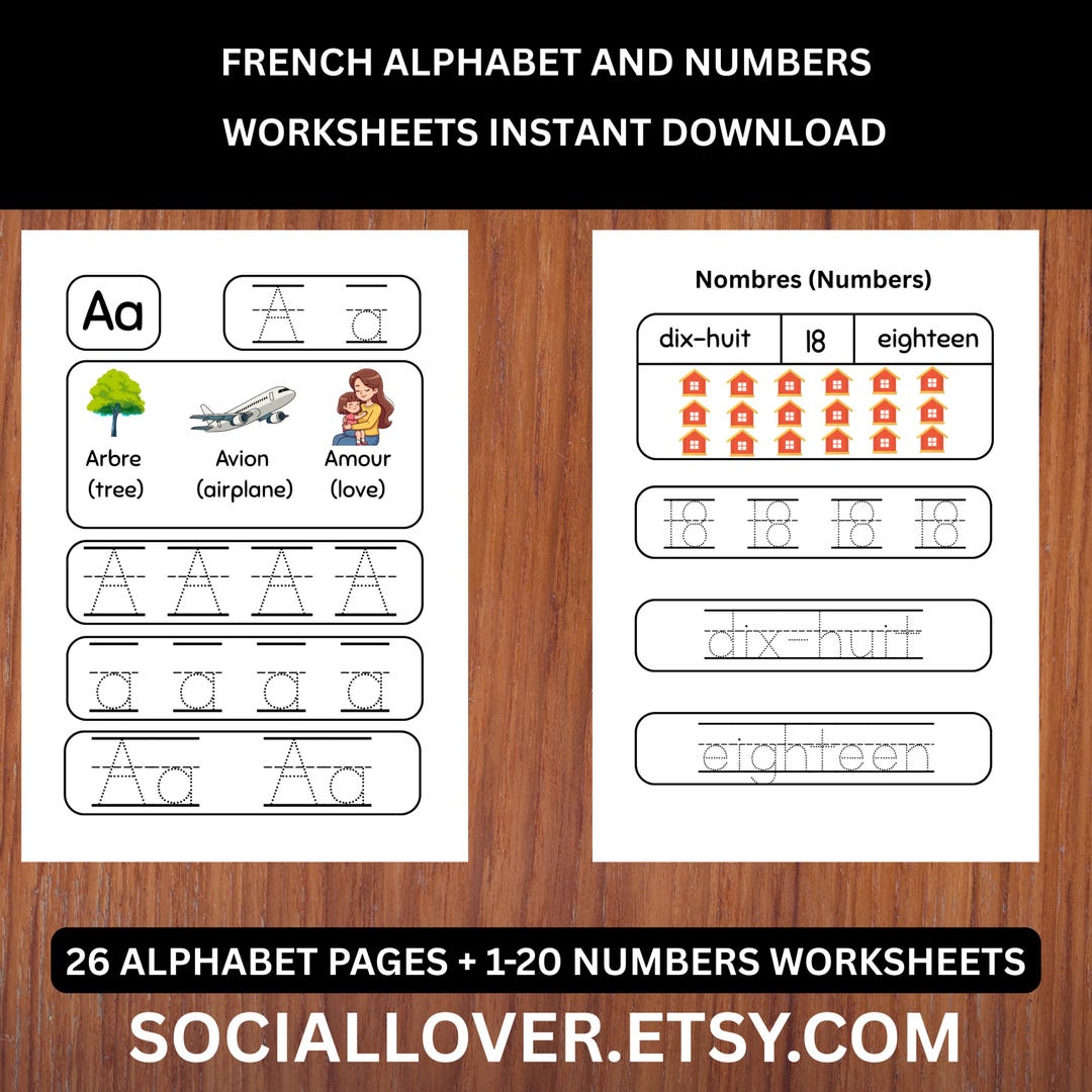 French English Alphabets and Numbers Worksheets Instant Download - Etsy