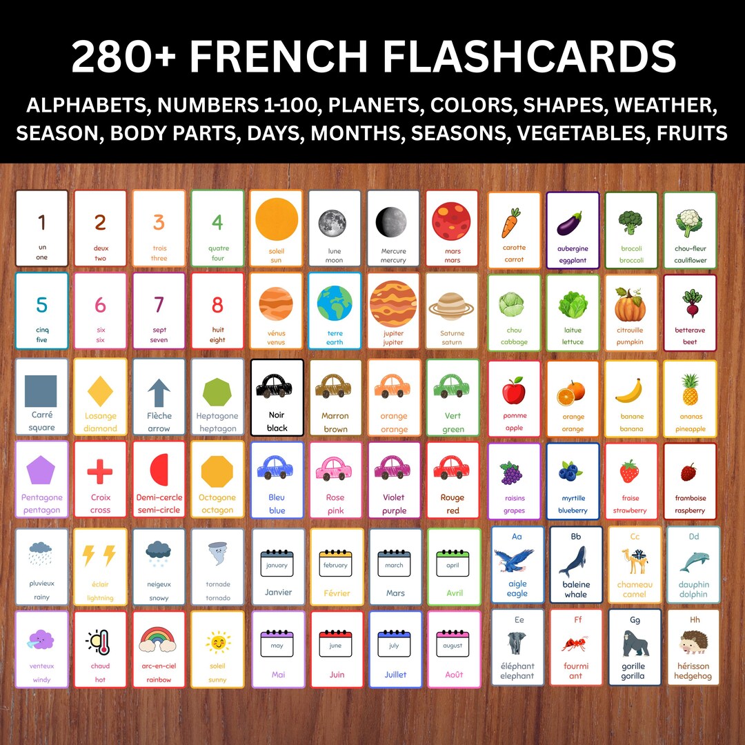 280+ Bilingual French English Flashcards Instant Download PDF - Etsy