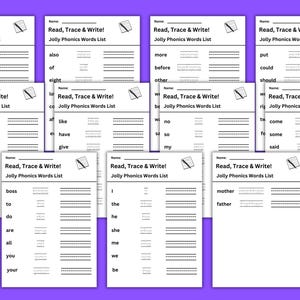 Jolly Phonics Tricky Words Chart and Tracing Worksheet Bundle Set PDF ...