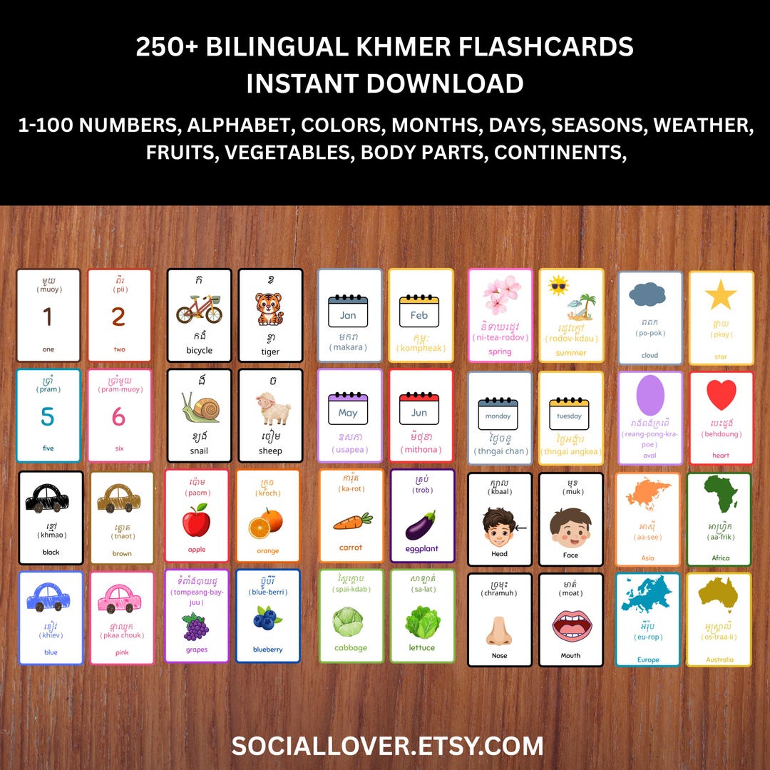 250+ Bilingual Khmer English Flashcards Instant Download PDF - Etsy