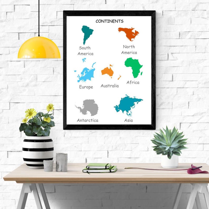 Continents of the World Map Poster: Educational Wall Art (digital ...