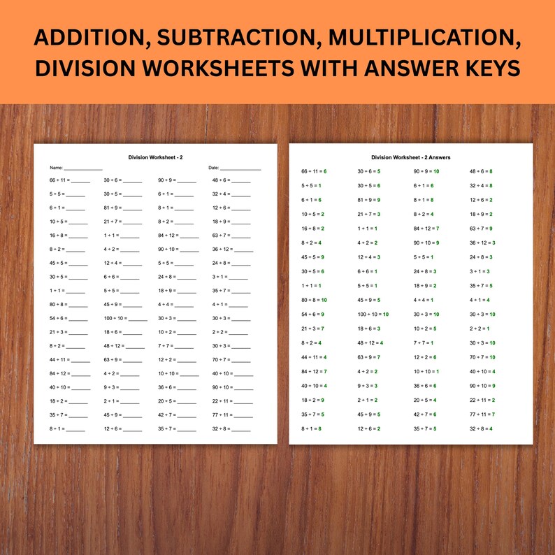 1-12 Numbers Addition Subtraction Multiplication Division Worksheets ...