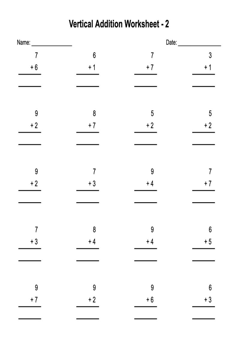200 Addition Worksheet 0-9 Numbers | Single Digit Add Math Worksheet ...