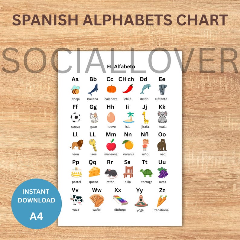 Spanish Alphabets Chart Poster Printable PDF Download | Spanish Letters ...