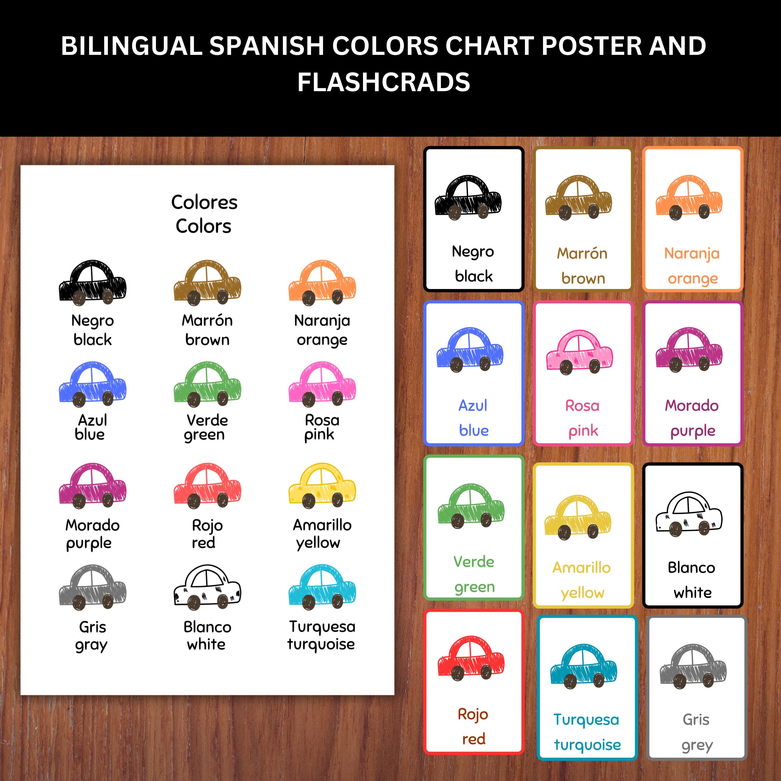 Bilingual Spanish Colors Chart and Flashcards Printable ESL With ...