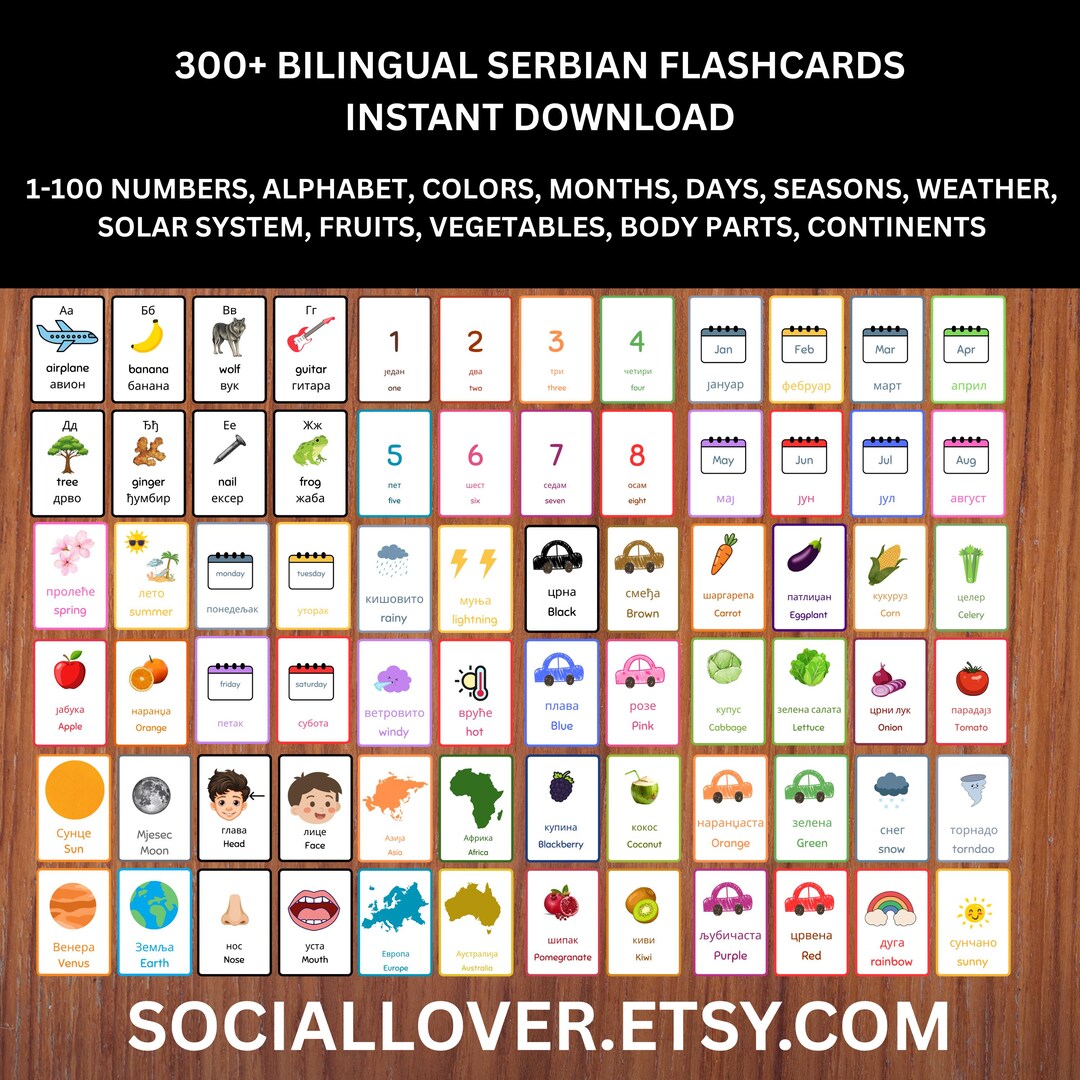300+ Bilingual Serbian English Flashcards Instant Download PDF ...