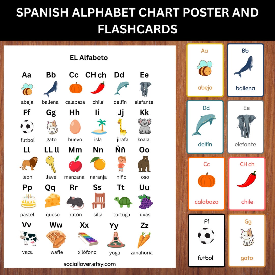 Spanish Alphabet Poster & Flashcards – Instant Download Printable ...