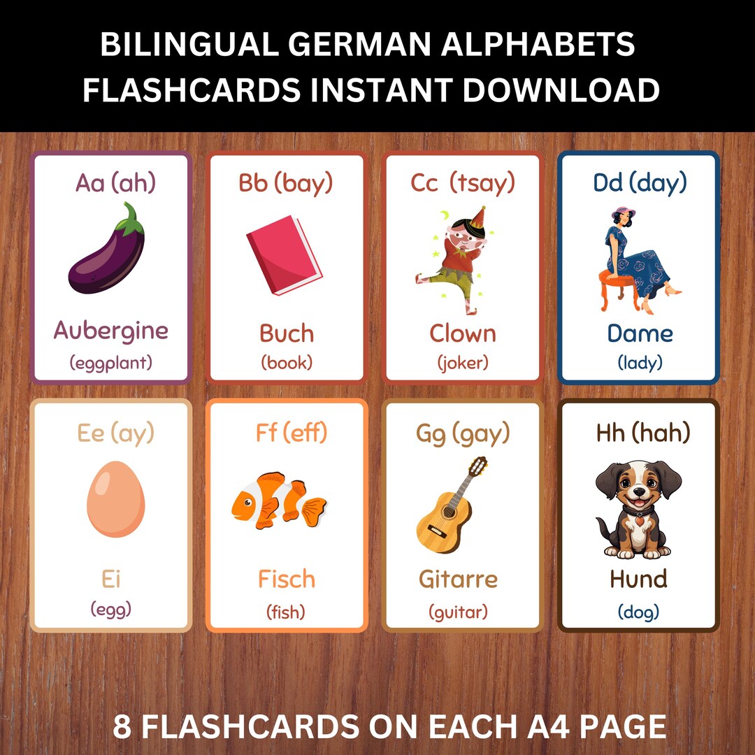 Bilingual German Alphabet Printable Flashcards | Pronunciation Guide ...