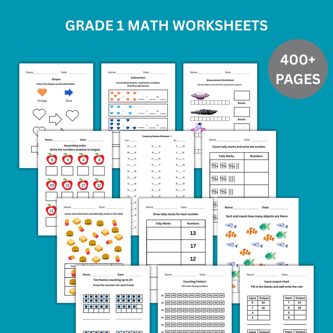 Grade 1 Math Worksheets Bundle Set 400+ Pages PDF Printable Instant ...