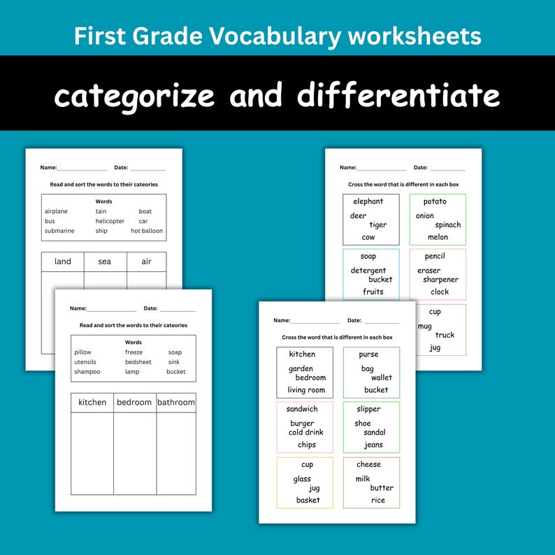First Grade Vocabulary Worksheets Bundle Set 100+ Pages Kindergarten ...