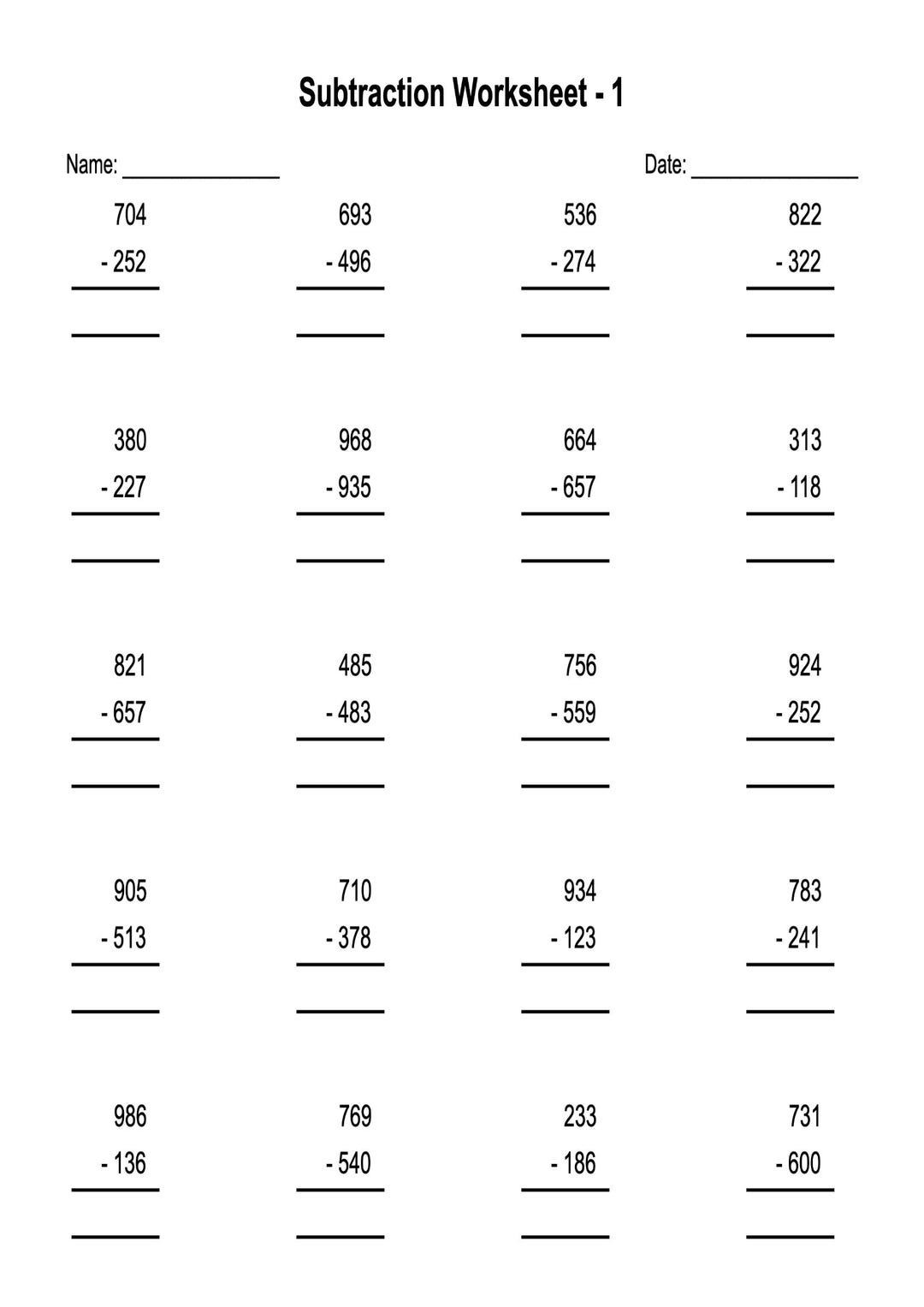 3-digit Subtraction Worksheets (100 Pages) PDF Download With Answers ...