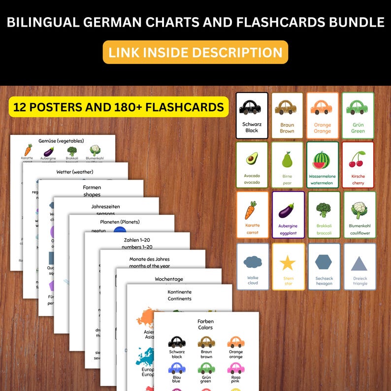 Tabla de colores y tarjetas didácticas bilingües en alemán / Descarga ...