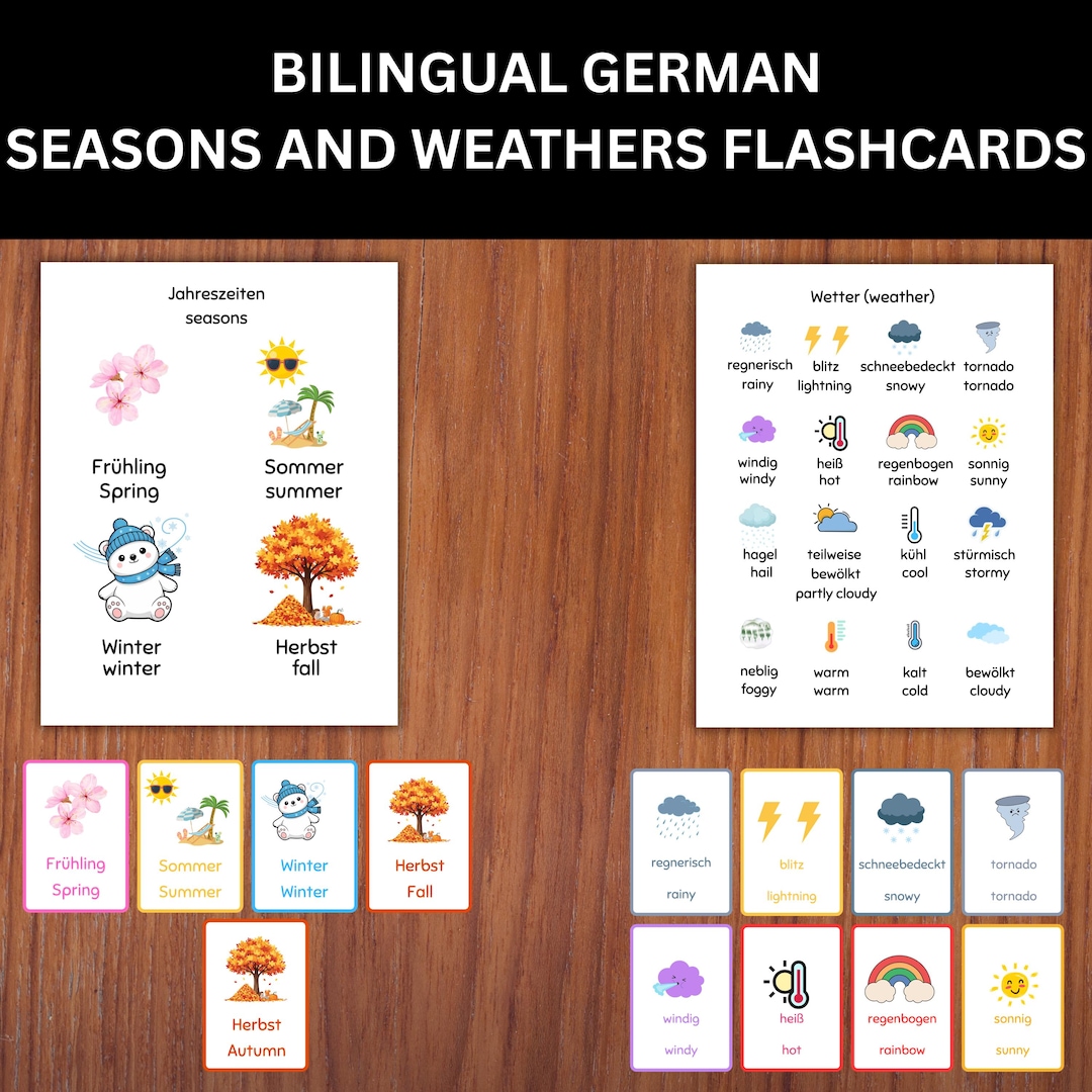 Bilingual German Weather and Season Chart & Flashcards Instant Download ...