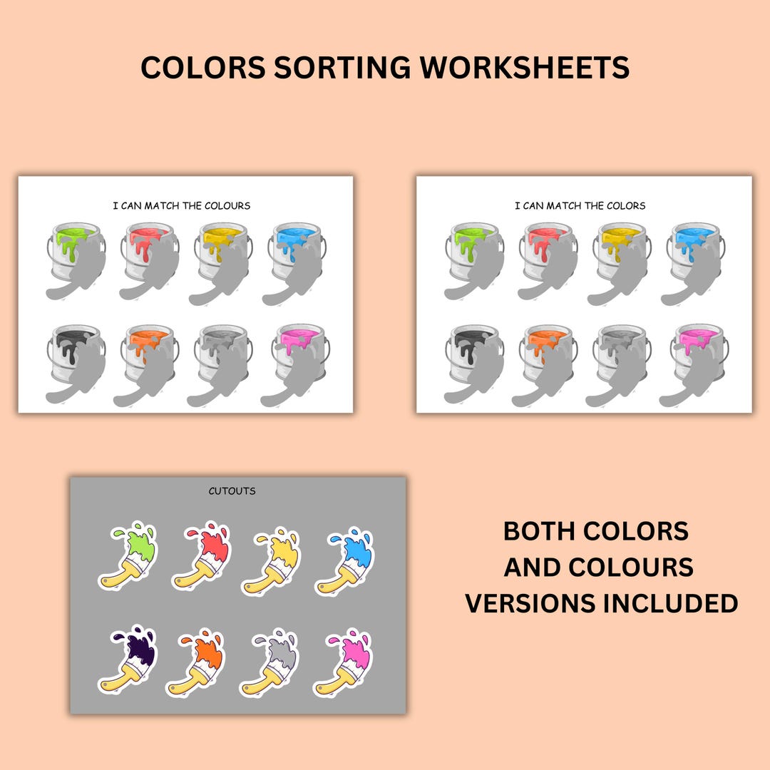 Colors Matching Activity Worksheet | Both Colors and Colours Learning ...