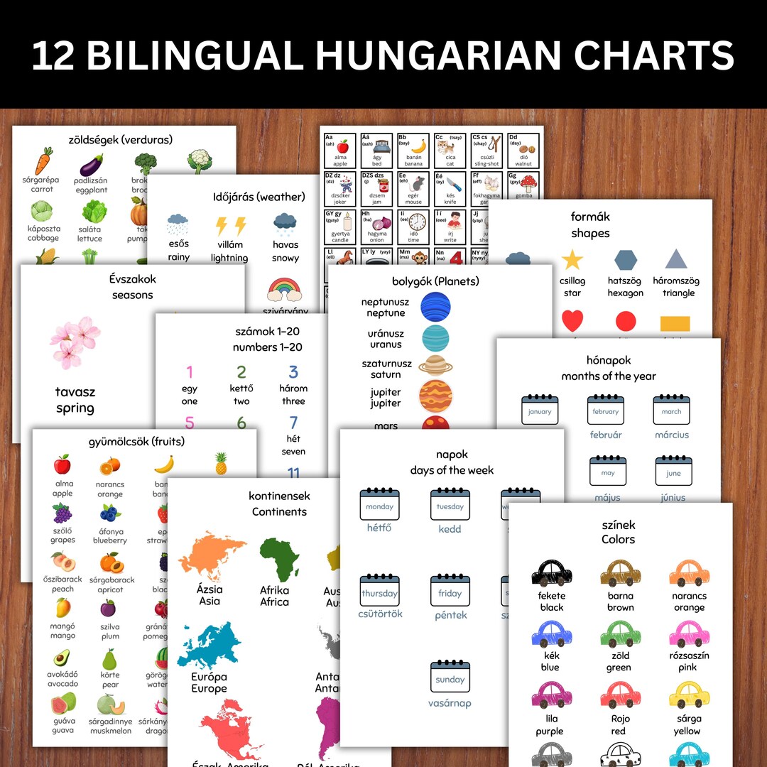 12 Bilingual Hungarian Charts Bundle Set Instant Download - Etsy