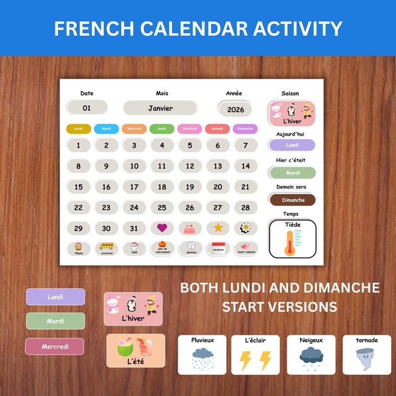 Editable French Kids Calendar: Printable Toddler Learning, Preschool ...