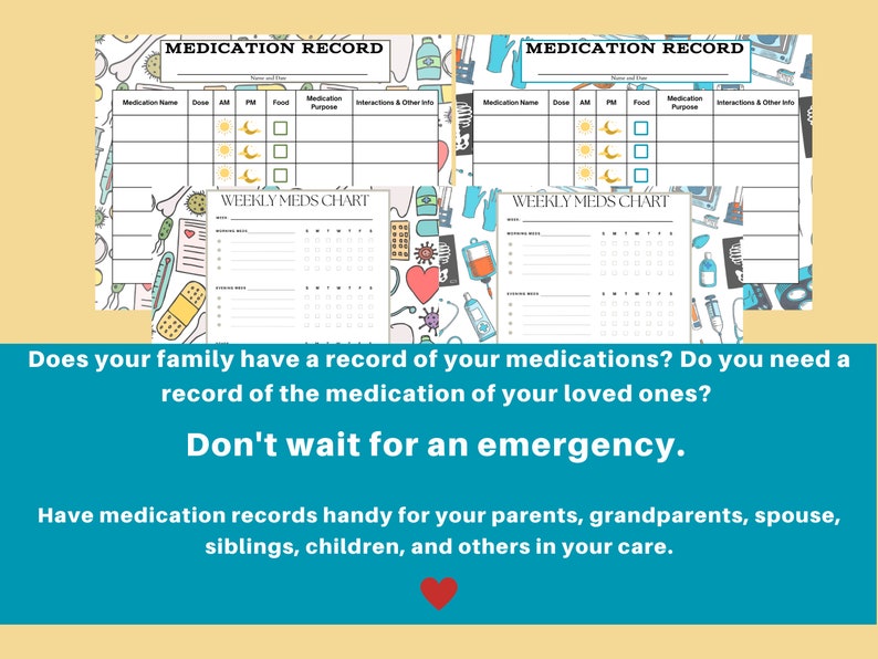 Medication Record Cards - Medicine Tracker, Prescription List, Dosage ...