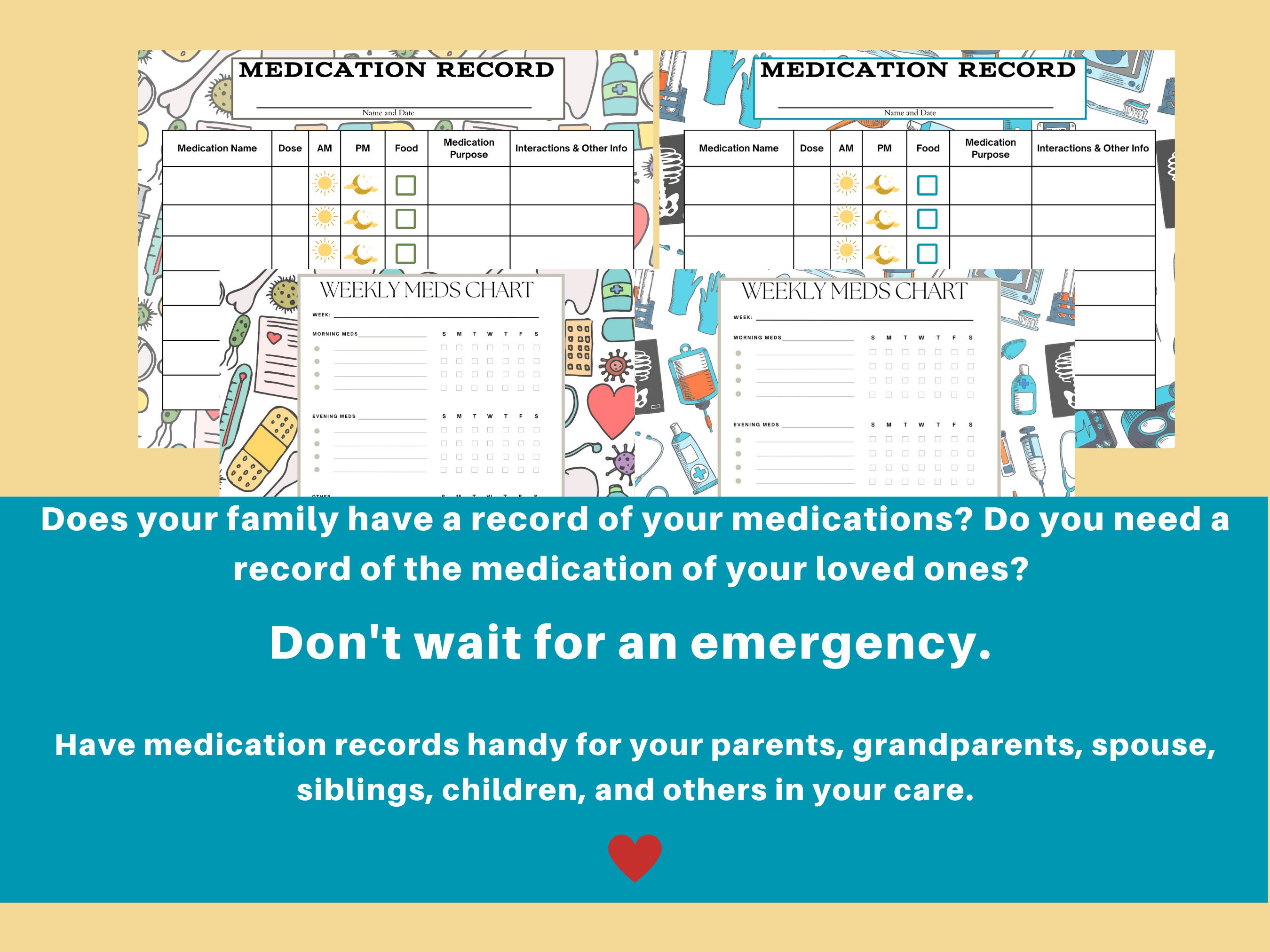 Medication Record Cards - Medicine Tracker, Prescription List, Dosage ...