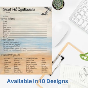 Secret Pal Questionnaire ~ 10 Question Sheets for Secret Santa, Teacher ...
