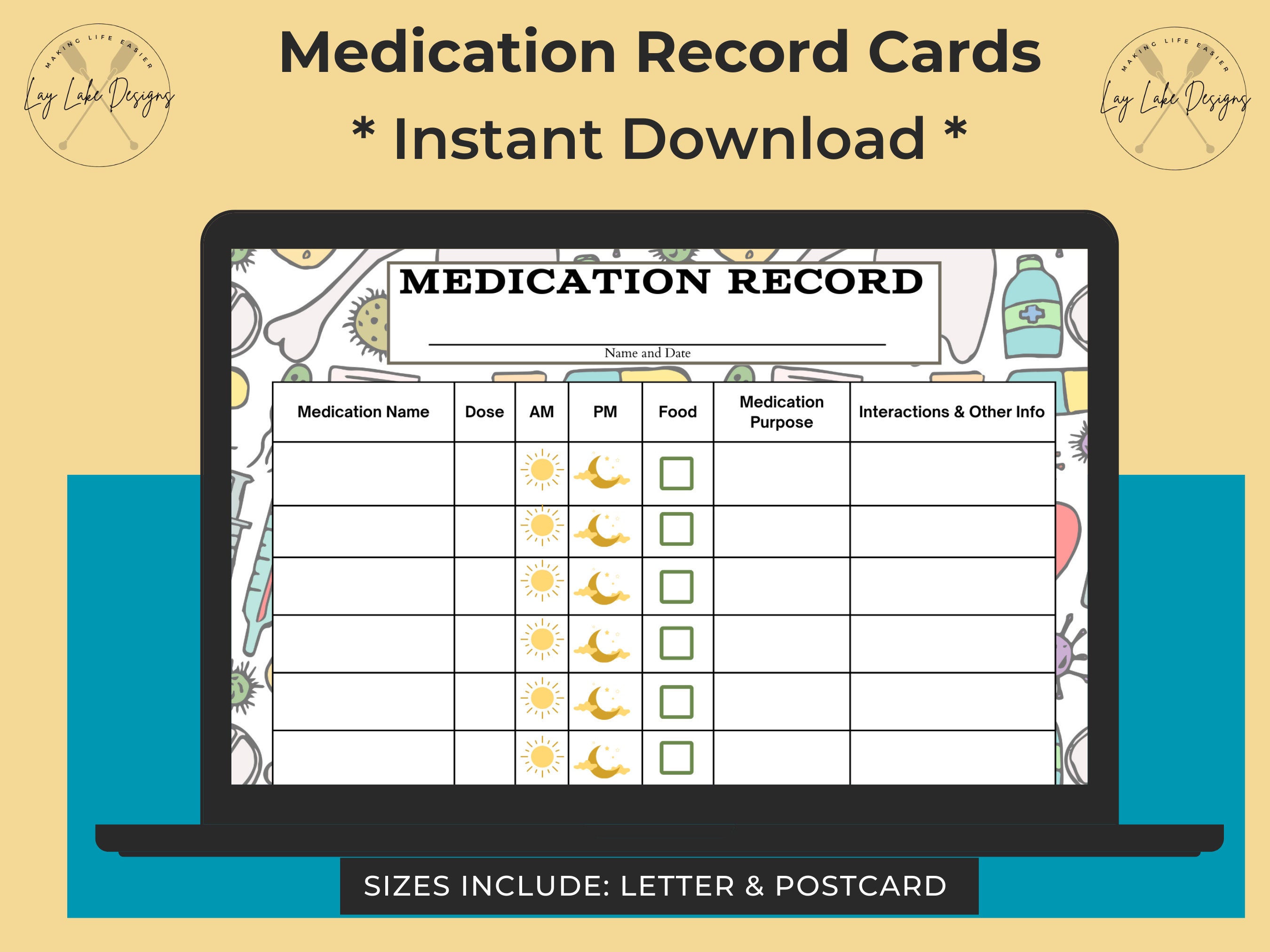 Medication Record Cards - Medicine Tracker, Prescription List, Dosage ...