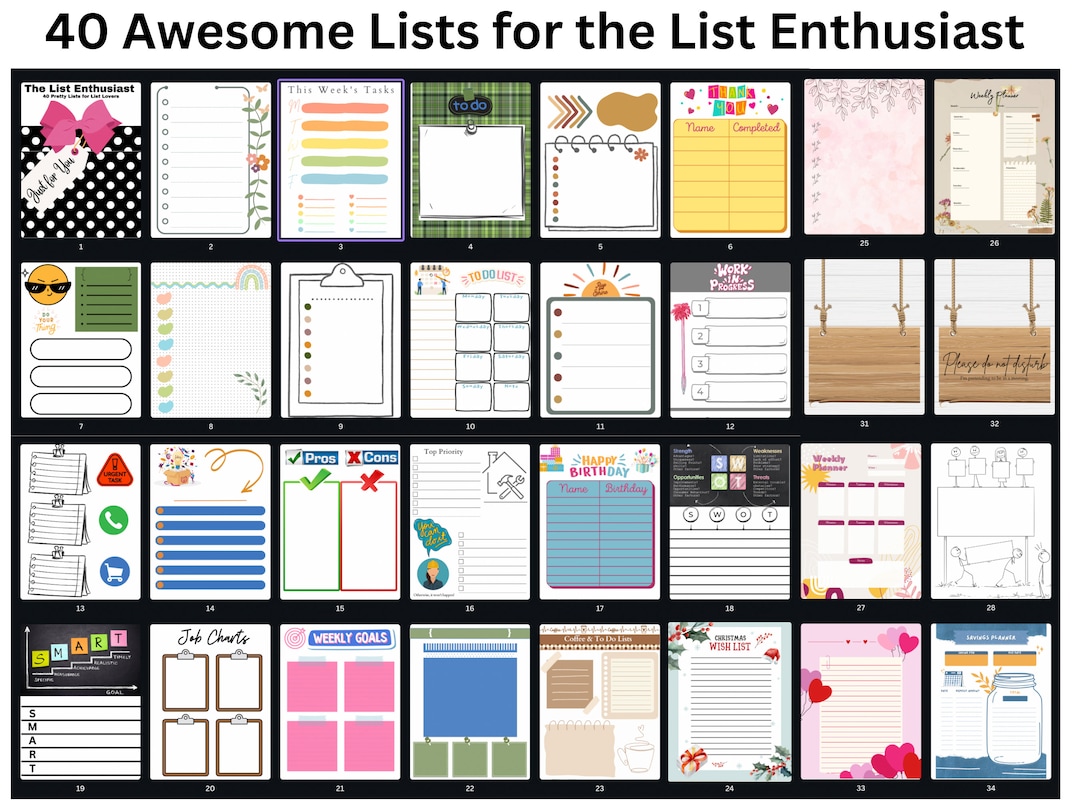 40 Awesome List Templates for the List Enthusiast - Organization ...