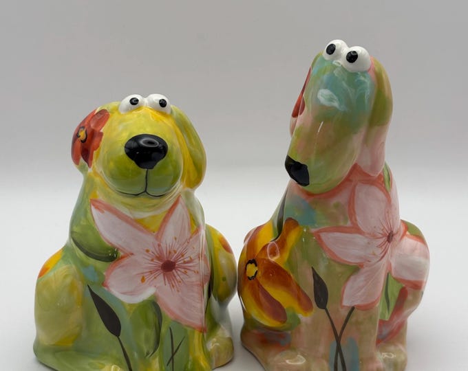 Whimsical Kitschy Flower Dog Salt and Pepper Shakers - Etsy