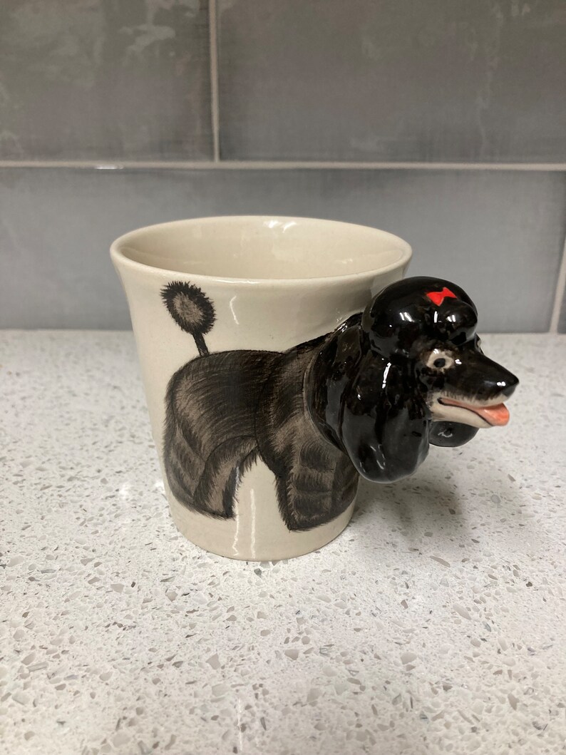 Hand Painted Black Poodle With Red Bow 3D Sculptural Mug - Etsy