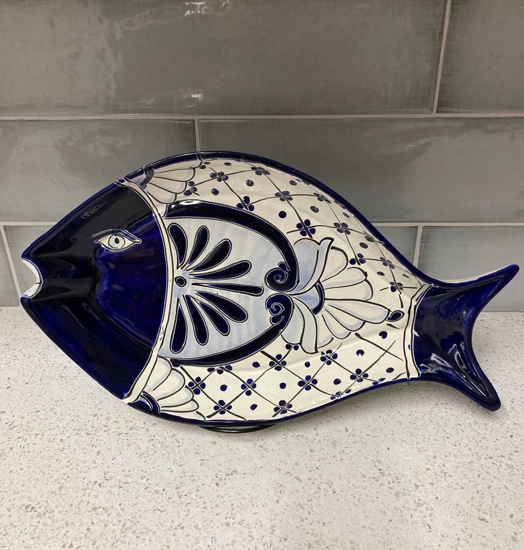 Mexican Blue and White Large Fish Serving Platter - Etsy