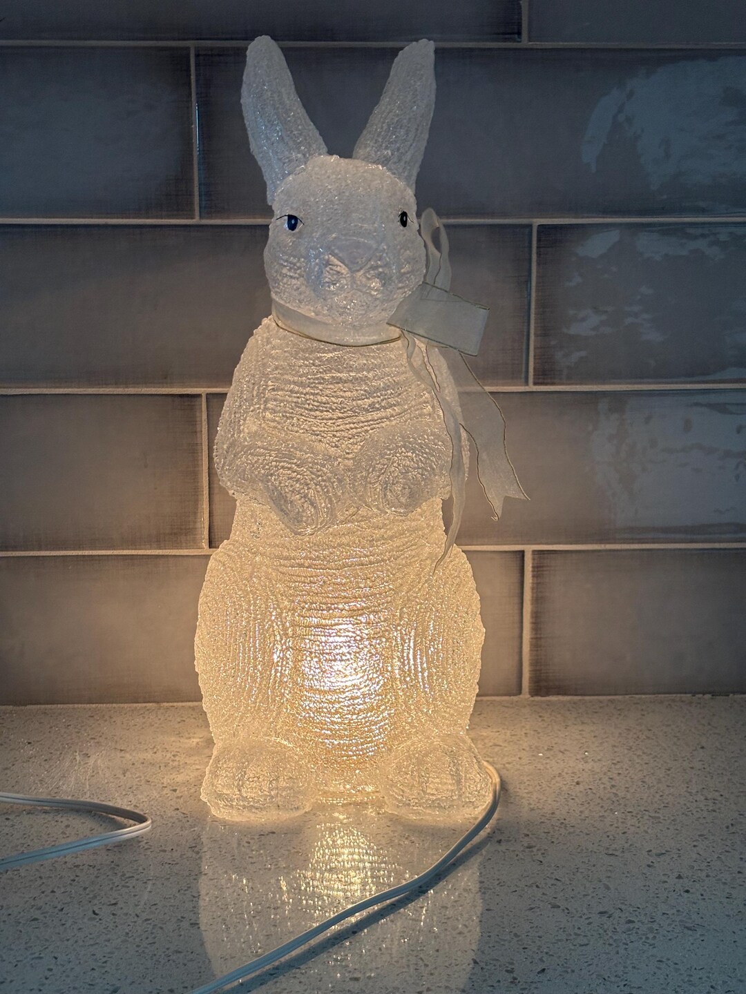 VTG Standing EASTER Bunny Lamp Textured White Plastic With On/off ...