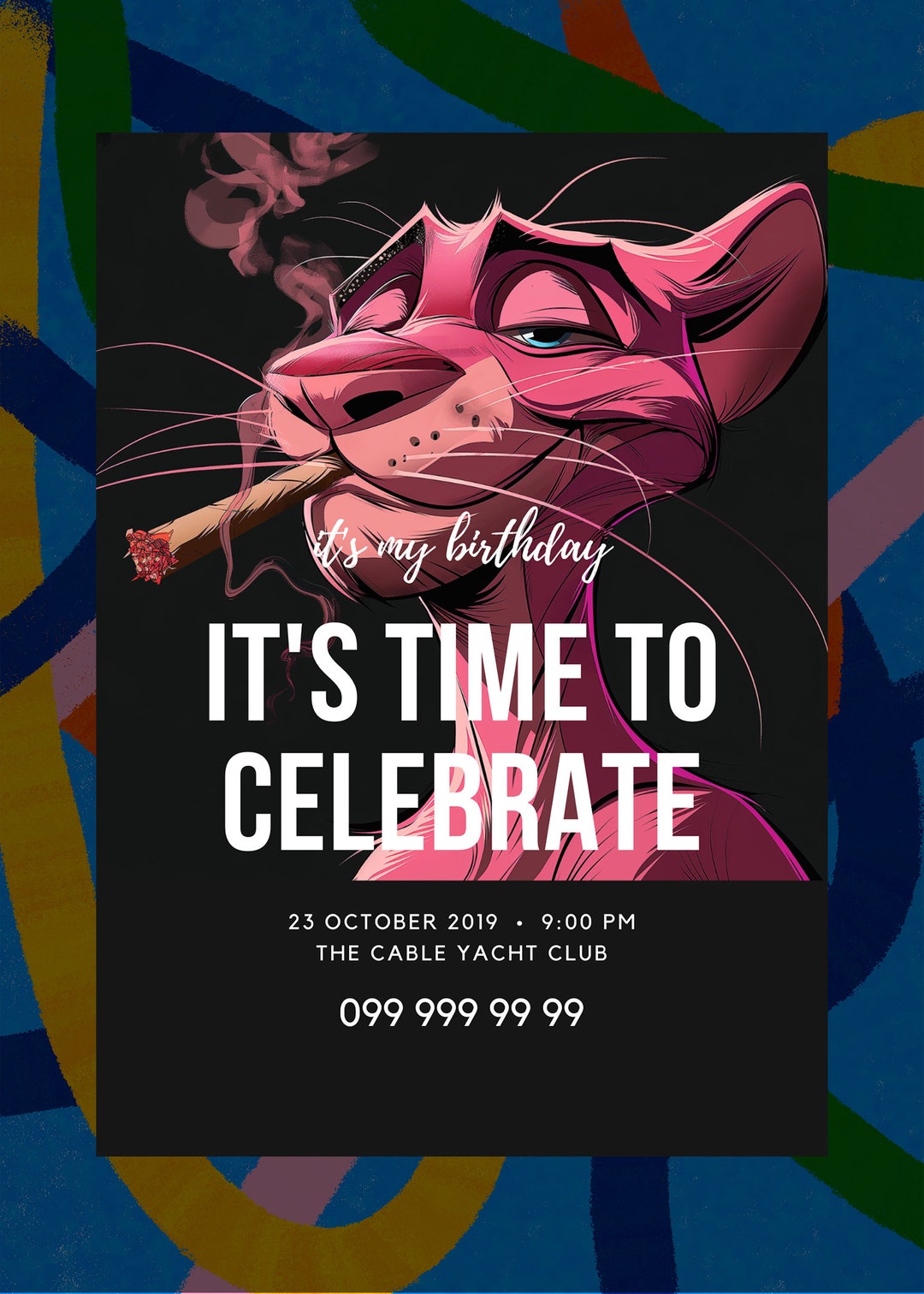 Pink Panther Birthday Invitation, Editable With Canva - Etsy